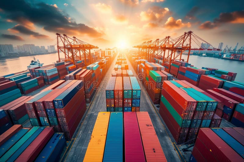 Rows of Shipping Containers in Different Colors. Transport Business ...