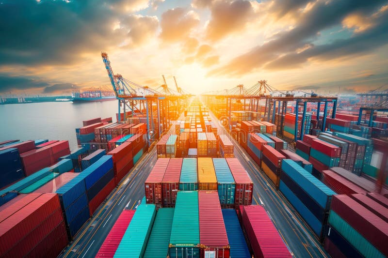 Rows of Shipping Containers in Different Colors. Transport Business ...