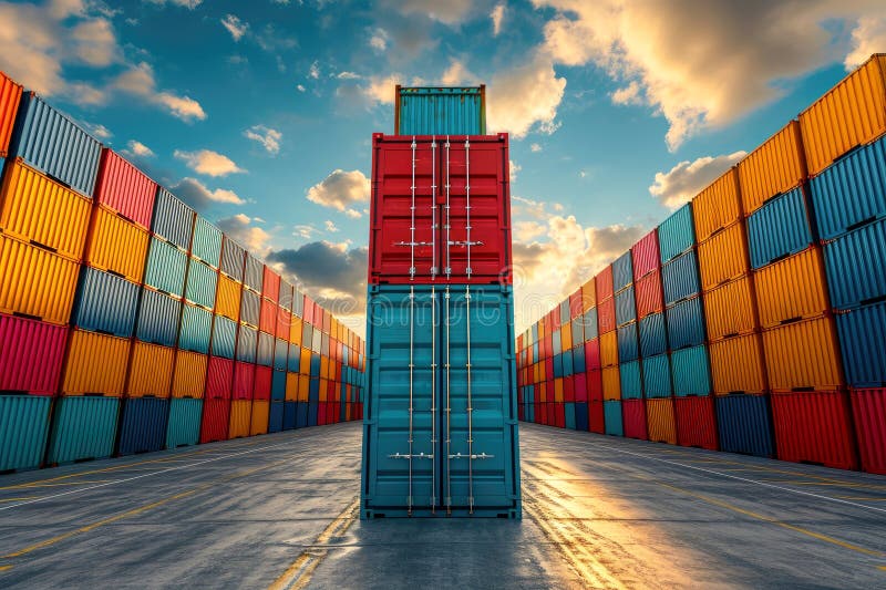 Rows of Shipping Containers in Different Colors. Transport Business ...