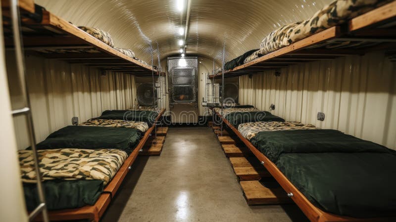 Rows of Bunk Beds Inside a Nuclear Fallout Shelter or Bunker Stock ...