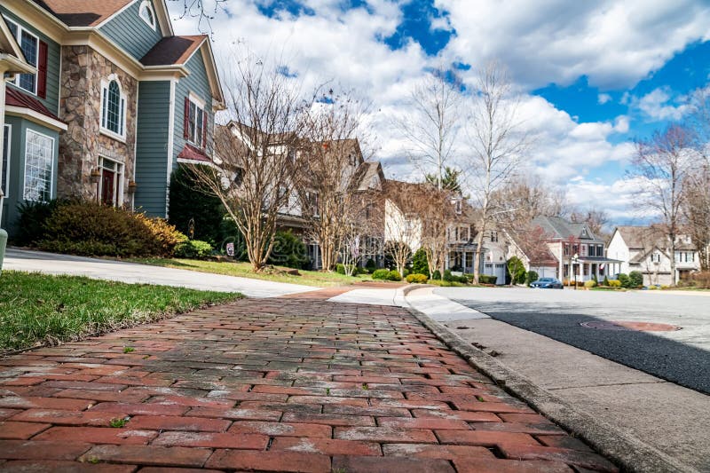 Rows of Single Homes in Virginia Communities. Sidewalk Line the Fronts ...