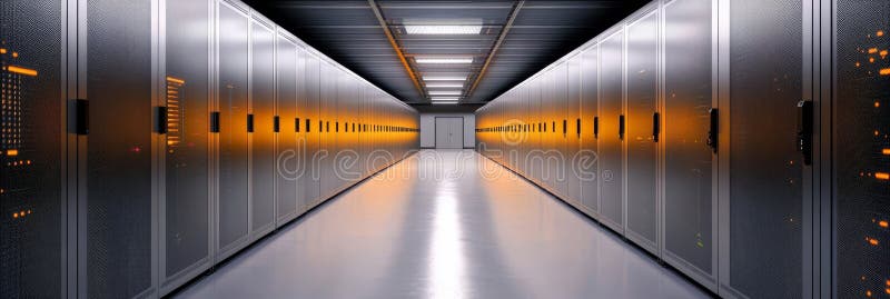 Rows of Sleek Silver Server Racks Line a Data Center Corridor ...