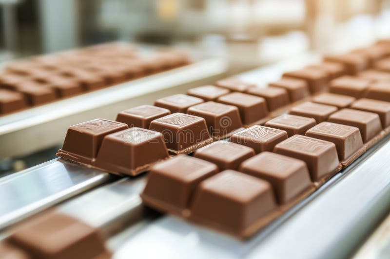 Rows of Smooth Chocolate Bars Ready for Packaging at a Confectionery ...