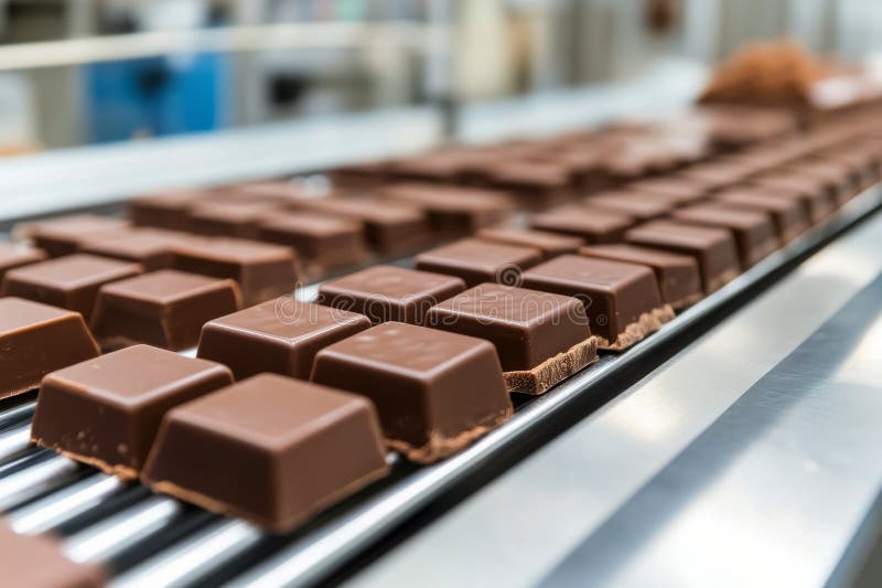 Rows of Smooth Chocolate Bars Ready for Packaging at a Confectionery ...