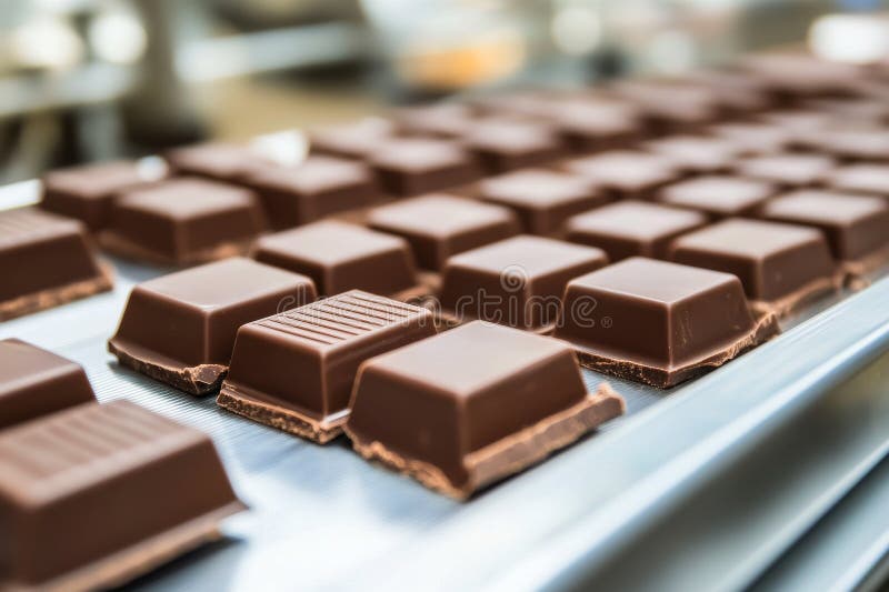 Rows of Smooth Chocolate Bars Ready for Packaging at a Confectionery ...