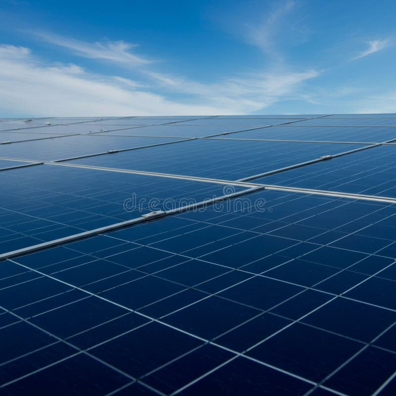 Rows of Solar Panels Extend Under a Clear Blue Sky, Capturing Sunlight ...