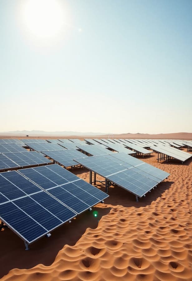 Rows of Solar Panels Glimmer in the Sunlight, Set Against the Backdrop ...