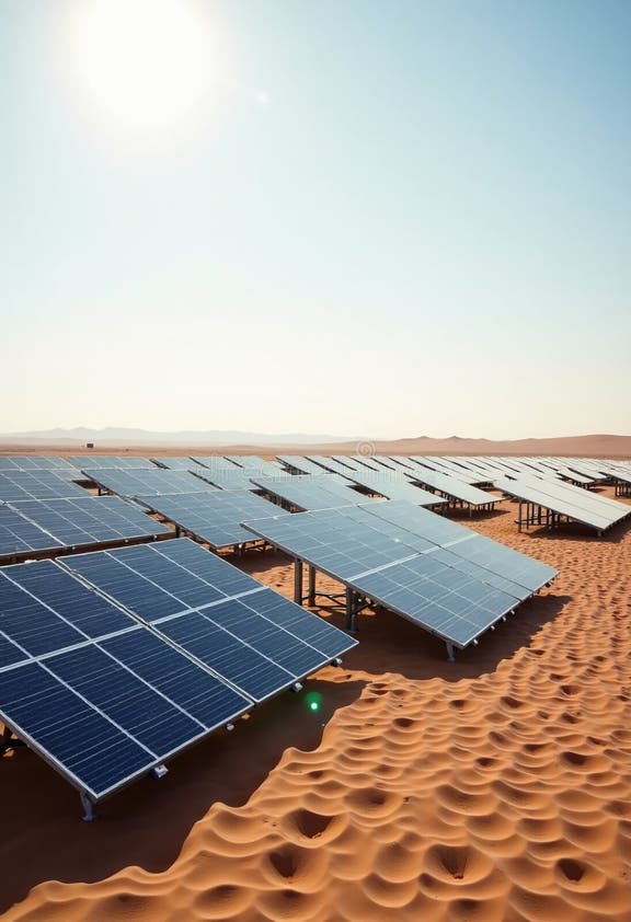 Rows of Solar Panels Glimmer in the Sunlight, Set Against the Backdrop ...