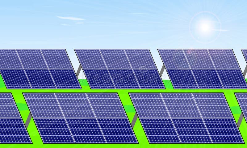 Rows of Solar Panels Installed in a Field Stock Vector - Illustration ...
