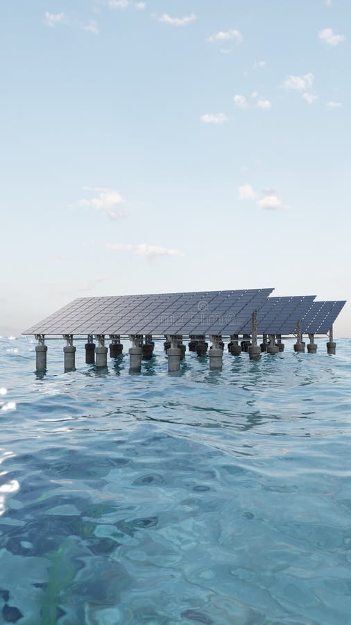 Offshore Solar Power Plant Generating Renewable Energy in the Ocean. 3d ...