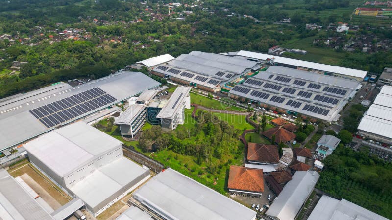 Rows of Solar Panels Installed on the Rooftop of a Factory, Capturing ...