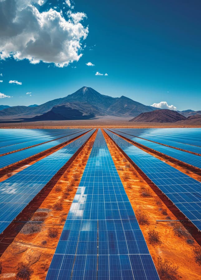 A Row of Solar Panels are in a Field of Plants Stock Photo - Image of ...
