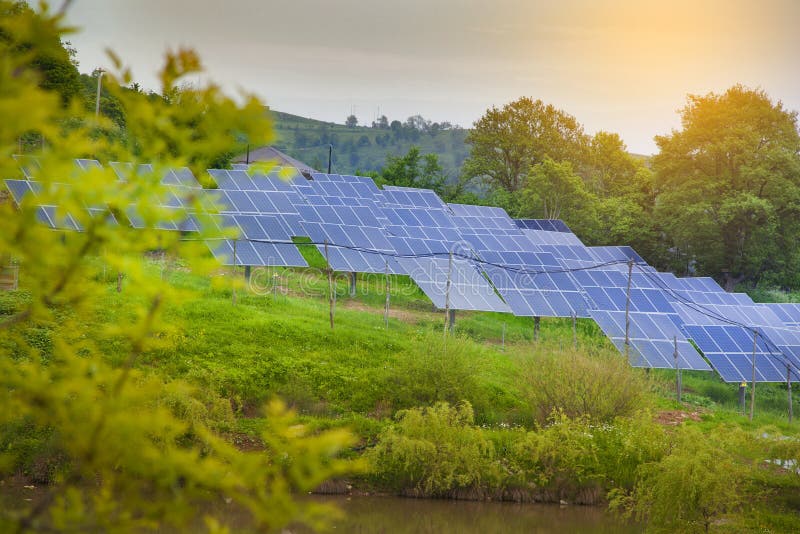 Rows of Solar Panels in Power Station Array Stock Image - Image of ...