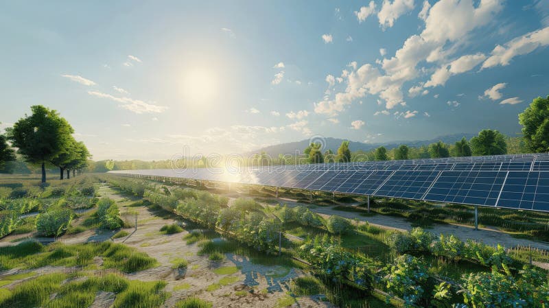 Rows of Solar Panels Stretch Across the Field Stock Photo - Image of ...
