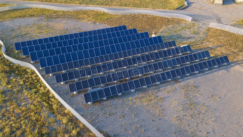 Rows of Solar Panels on the Territory of the Station Stock Image ...