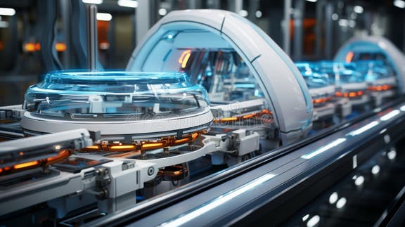 Rows of Spacecraft Components Moving Along the Assembly Line in a High ...