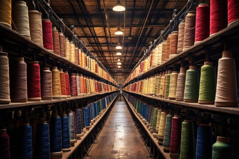 Rows of Spools of Thread in a Textile Mill Stock Image - Image of ...
