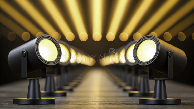 Rows of Spotlights Illuminate a Pathway in a Modern Exhibition Space ...