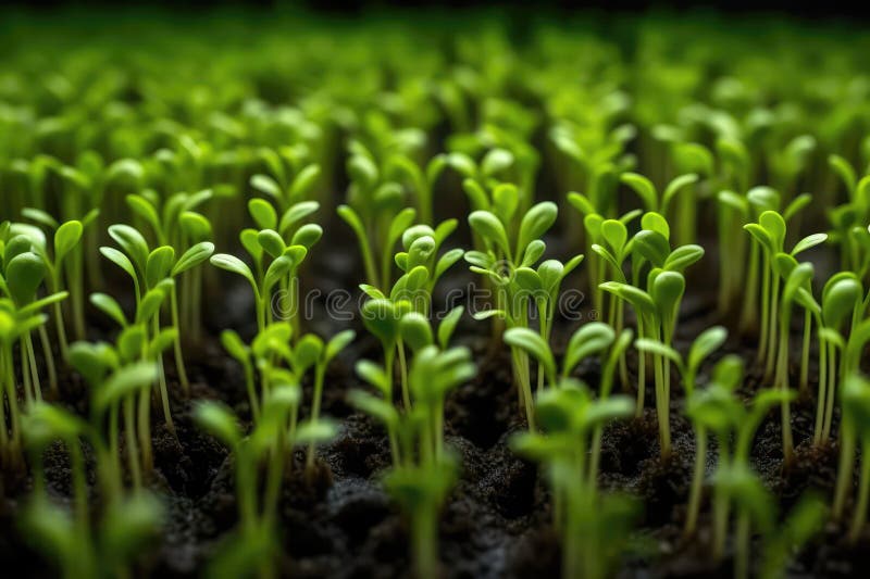 Rows of Sprouted Sprouts Growing Uniformly in Perfect Alignment ...