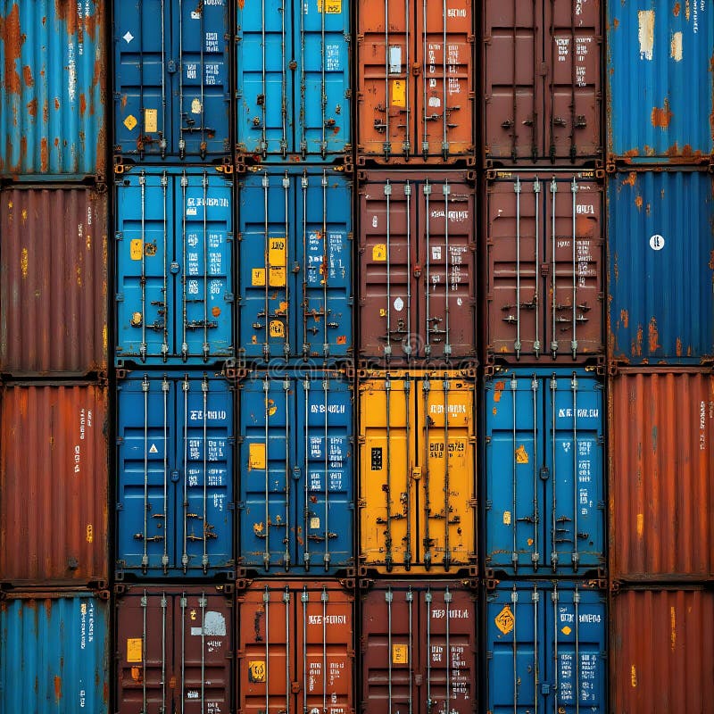 Rows of Stacked Colorful Cargo Shipping Containers Seamless Background ...