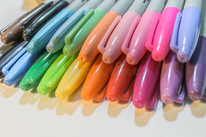Rows of Stacked Colour Markers. Stock Image - Image of creation, work ...