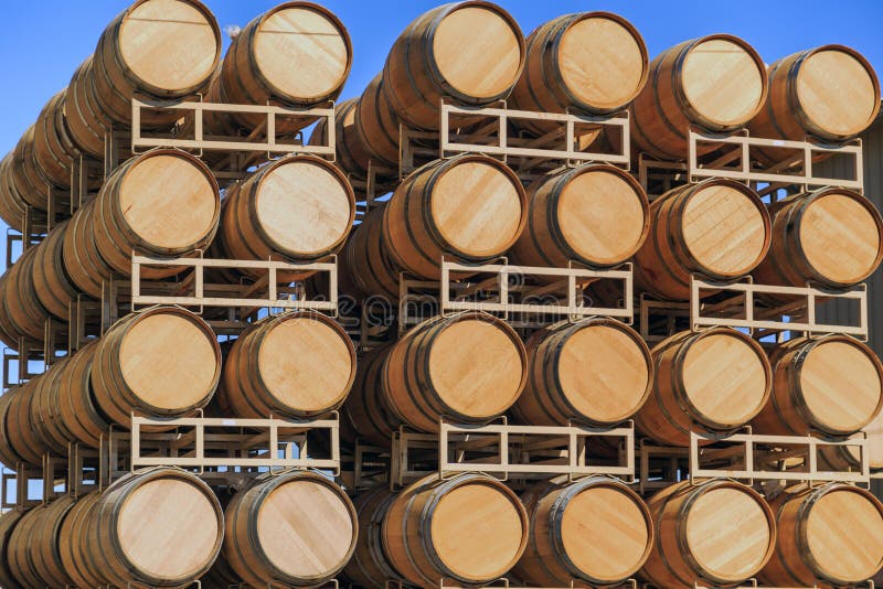 Rows of Stacked Oak Wine Barrels Stock Photo - Image of aging, barrels ...