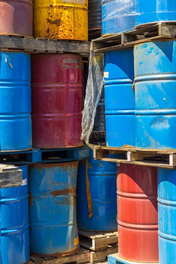 Rows of Stacked Oil Barrels Stock Photo - Image of container, metal ...