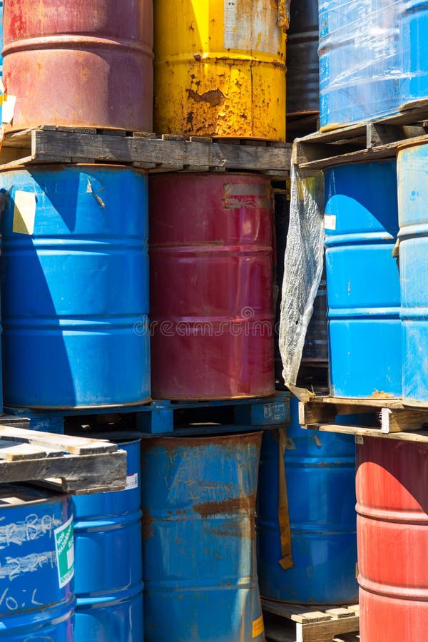 Rows of Stacked Oil Barrels Stock Photo - Image of container, metal ...