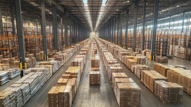 Warehouse Filled with Neatly Organized Pallets and Boxes during ...