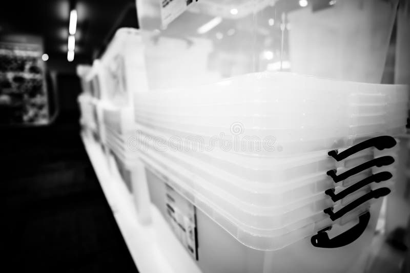 Rows of Stacked Plastic Containers for Organization and Storage. Stock ...