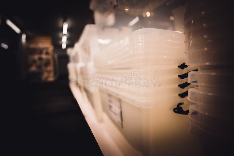 Rows of Stacked Plastic Containers for Organization and Storage. Stock ...