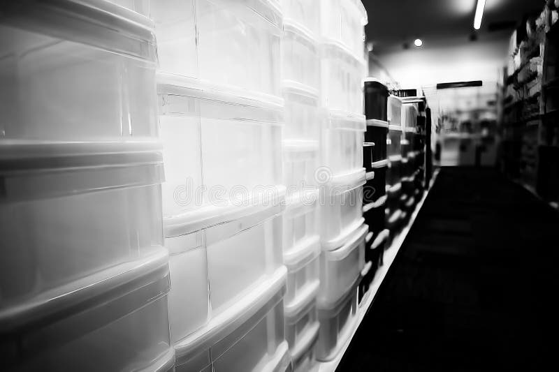 Rows of Stacked Plastic Containers for Organization and Storage. Stock ...