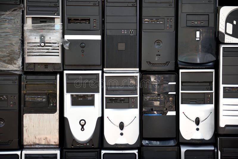 Rows of Stacked, Used, Outdated Desktop Computer Towers Stock Image ...