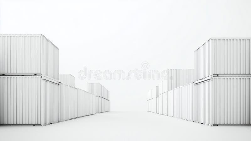 Rows of Stacked White Shipping Containers Form a Corridor-like Passage ...