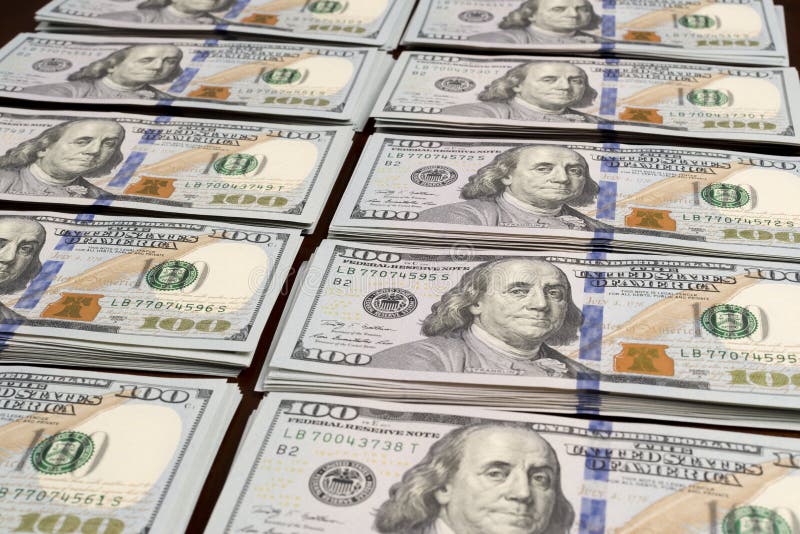 Rows Stacks of Dollars on Table Stock Photo - Image of bill, banknote ...
