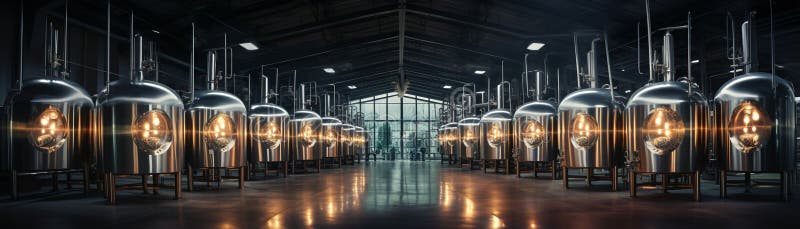 Rows of Stainless Steel Wine Fermentation Tanks in a Vineyard S Cellar ...