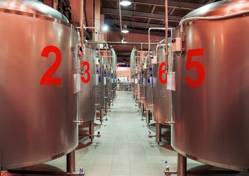 Rows of Steel Tanks for Beer Fermentation and Maturation. Stock Photo ...