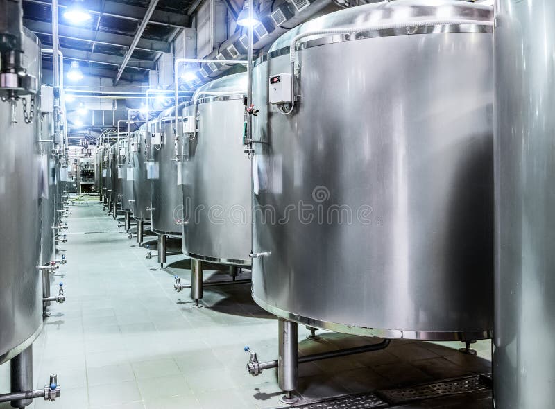Rows of Steel Tanks for Beer Fermentation and Maturation. Stock Photo ...