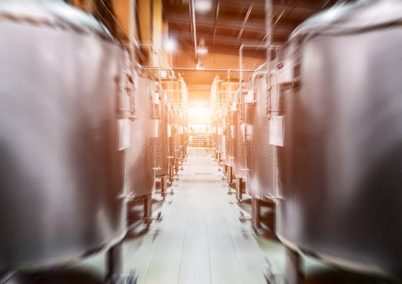 Rows of Steel Tanks for Beer Fermentation and Maturation. Stock Photo ...