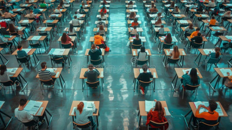 Rows of Students Seated in a Large Hall Writing an Exam.. AI Generated ...