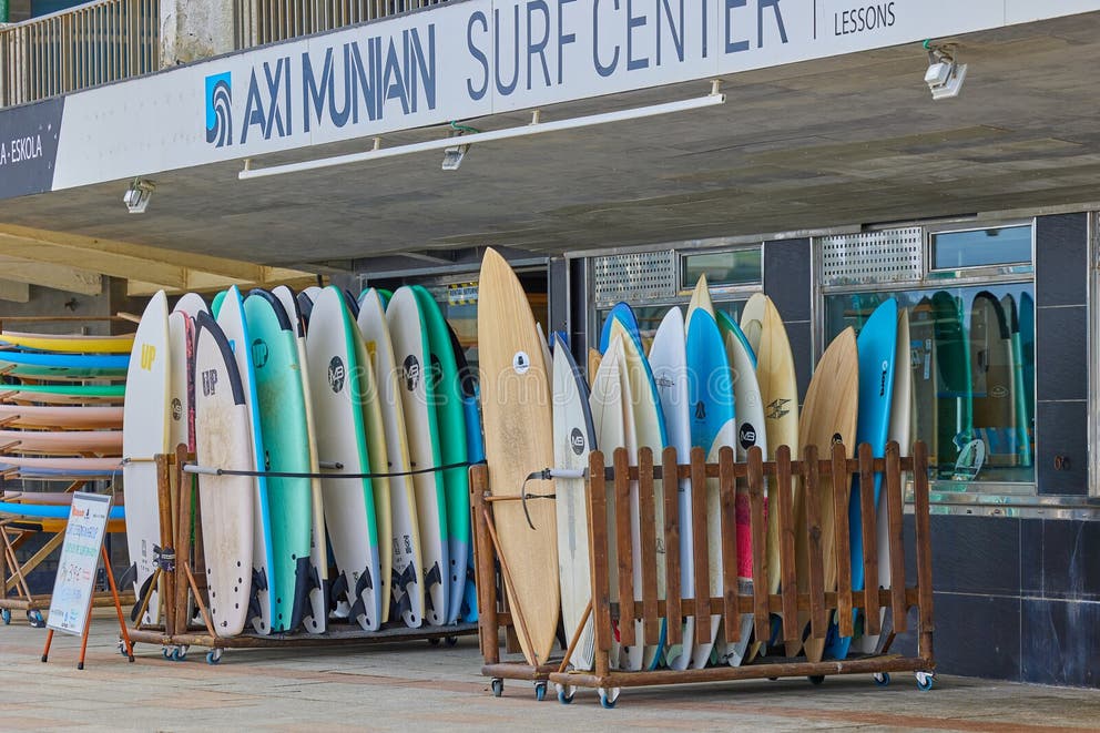 Rows of Surfboards for Study and Rent in Front of a Surf Center ...