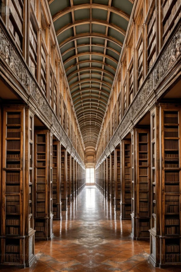 Rows of Symmetrical Bookshelves in a Library Stock Image - Image of ...