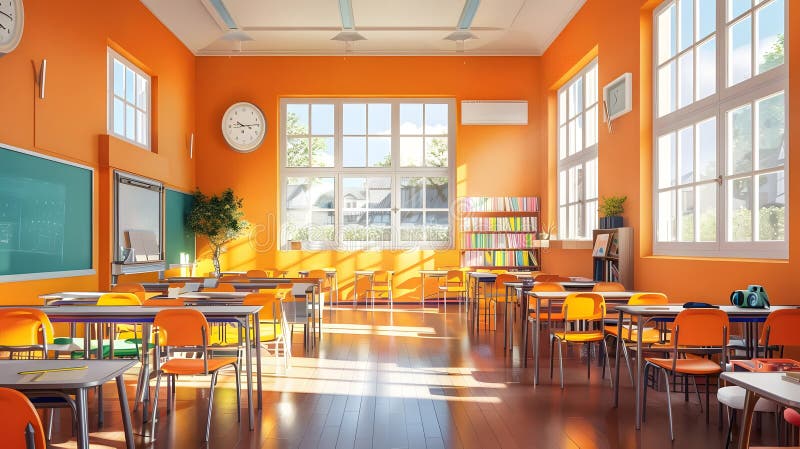 Rows of Tables and Chairs in a Classroom Setting, Ideal for Conveying ...