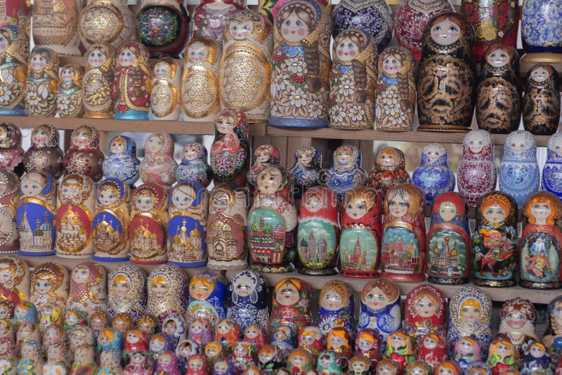 Rows of Traditional Russian Dolls Matryoshka Dolls on Store Shelves ...