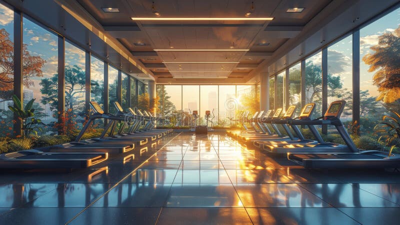 Rows of Treadmills in a Gym with Windows Stock Image - Image of windows ...