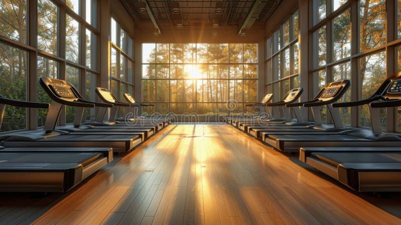Rows of Treadmills in a Gym with Windows Stock Image - Image of indoor ...