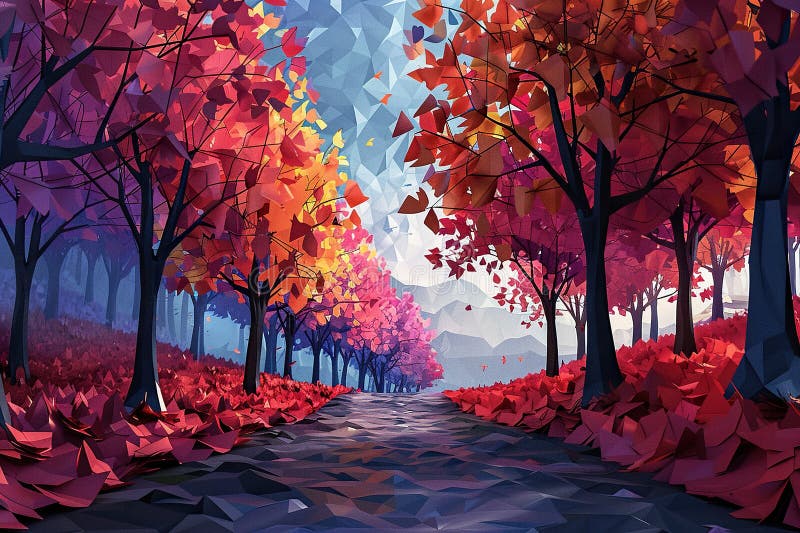 Rows of Trees Along a Long Empty Park Path or Walking Path in Autumn ...