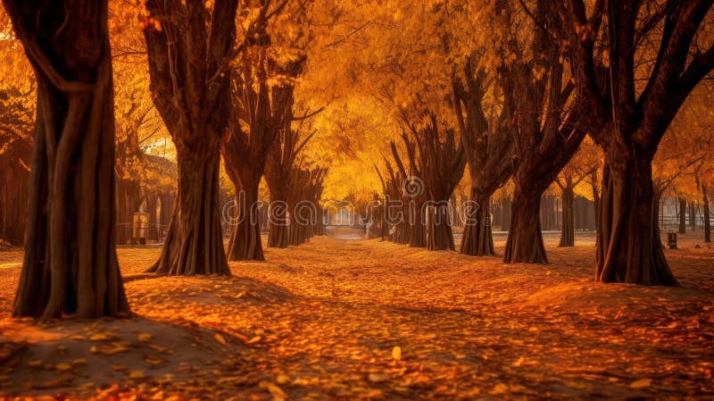 Rows of Trees Lining Long Empty Park Path or Footpath in the Autumn ... Rows of Trees Lining Long Empty Park Path or Footpath in the Autumn ...