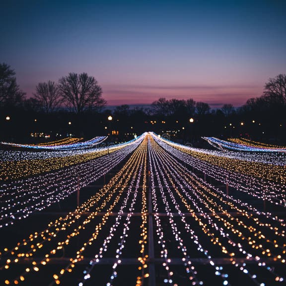 Rows of Twinkling String Lights Create a Captivating Pattern ...