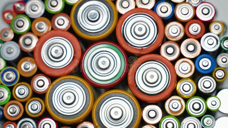 Rows of Used Alkaline AA, AAA, D Batteries. Lithium Ion Battery Pack ...